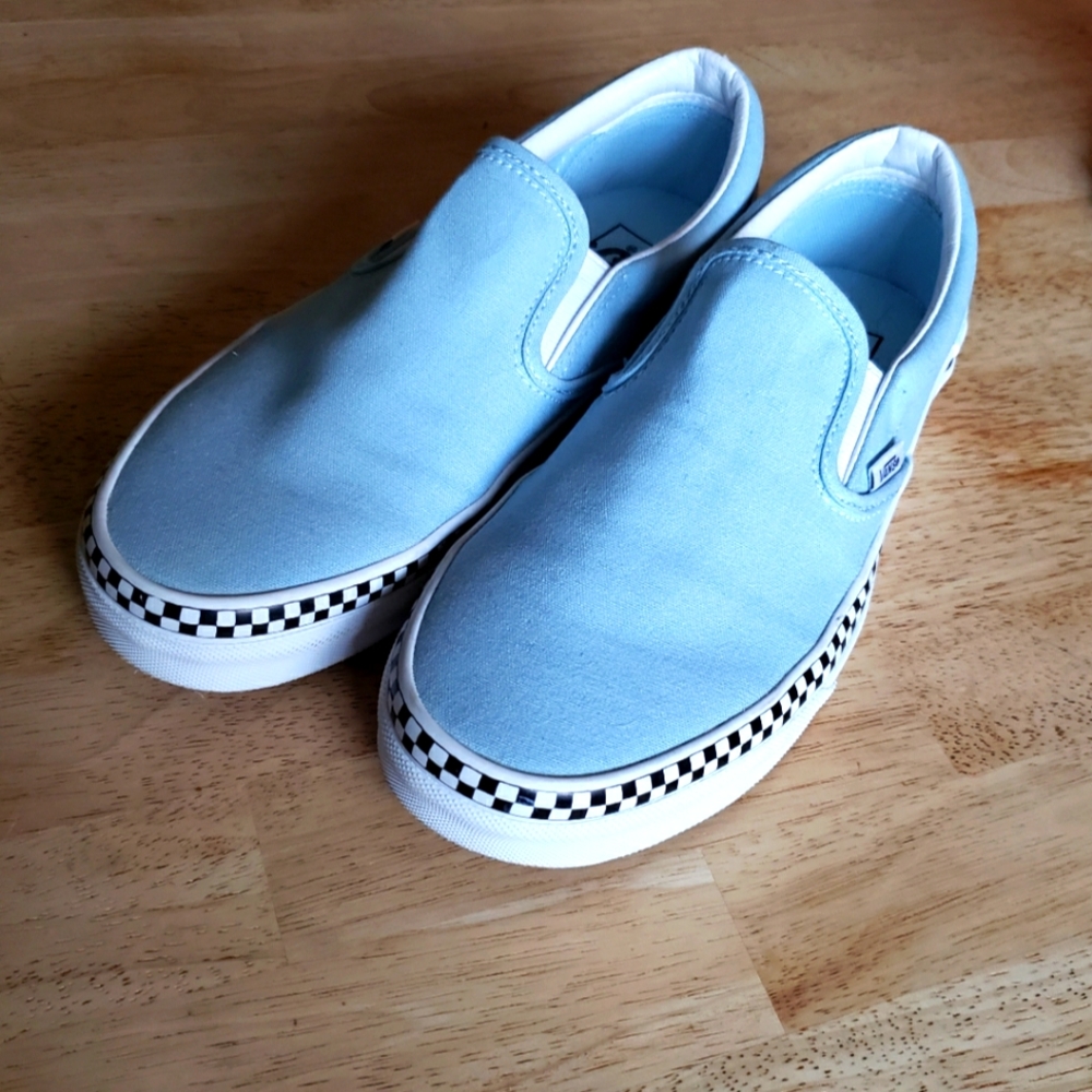 Vans Classic Light Blue And Checkered Slip-Ons - Gem